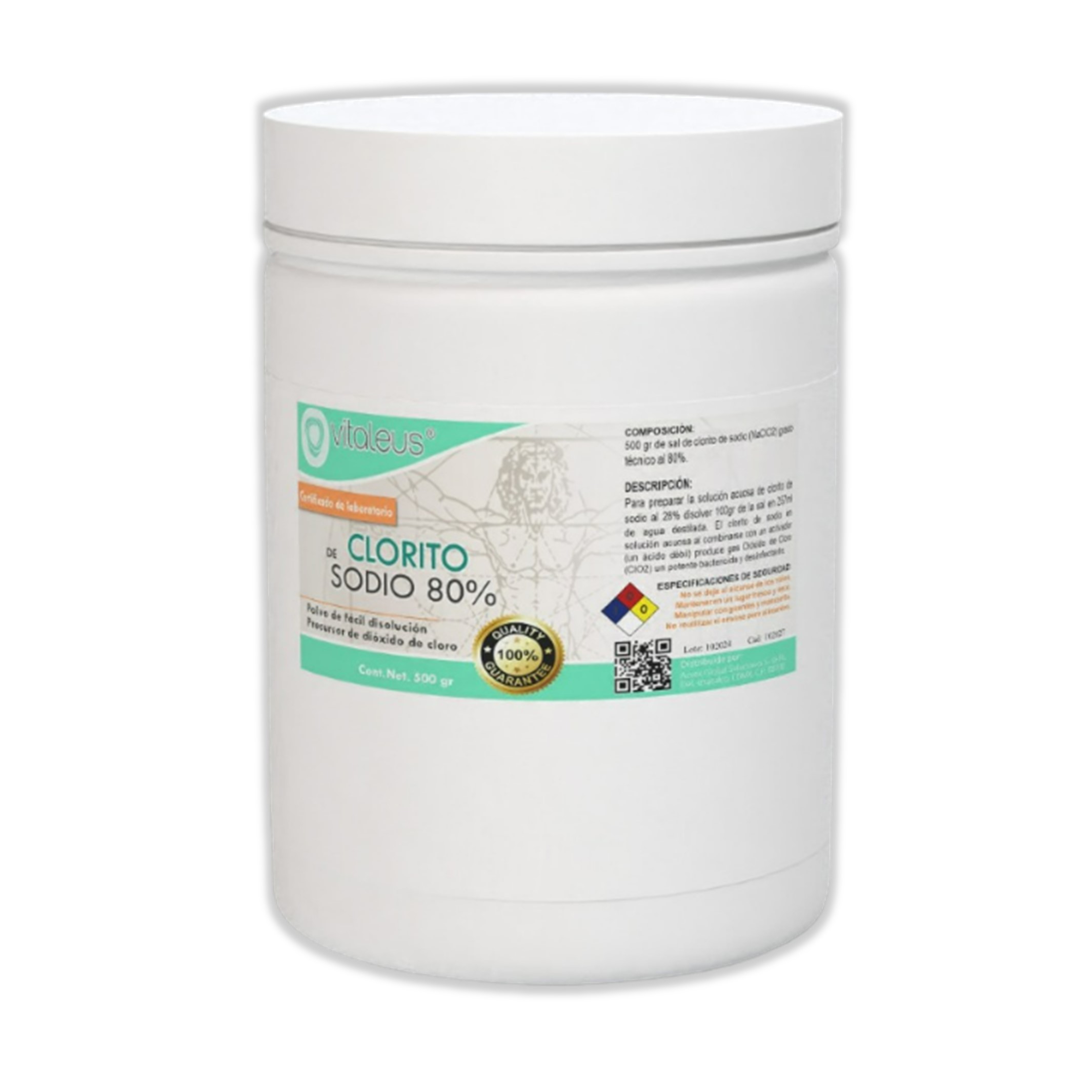 Clorito de Sodio en polvo 80% 500gr – VITALEUS